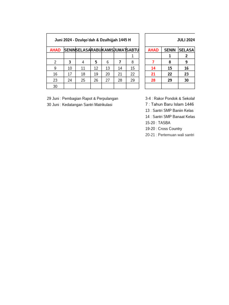 Proker & Kalender Pondok 24-25 Fix | PDF