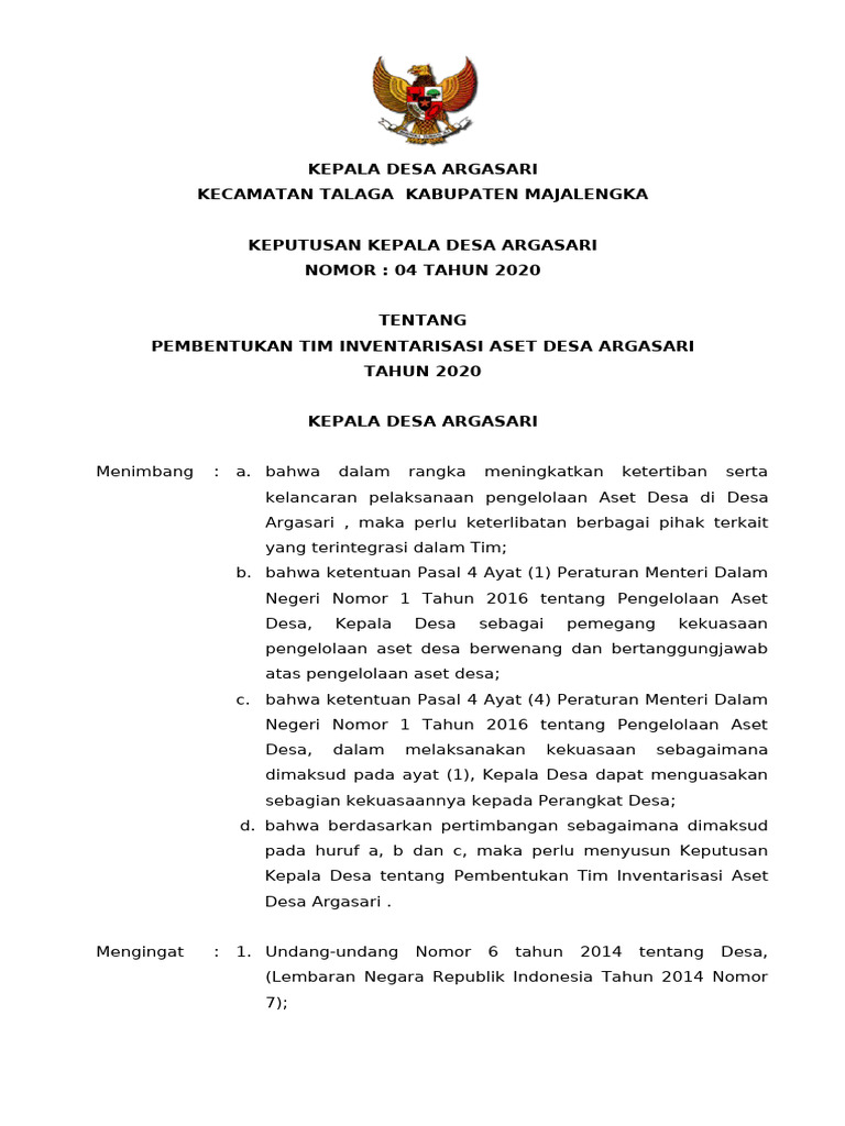SK Tim Inventarisasi Aset Desa | PDF
