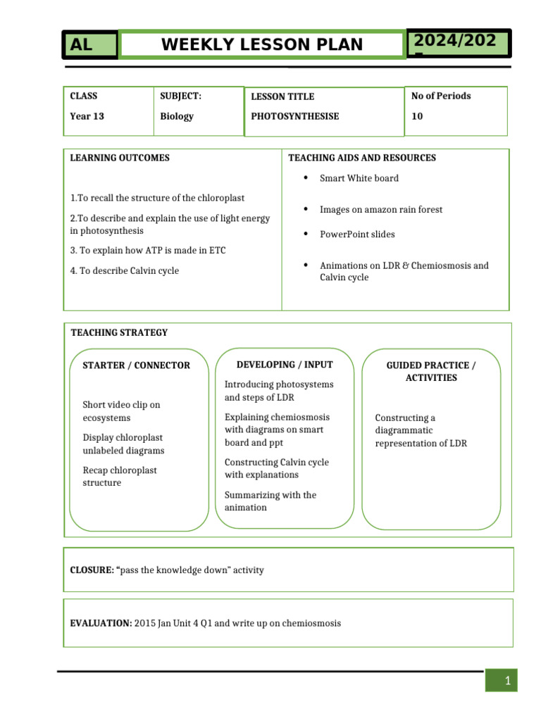 Lesson Plan Template AL Biology | PDF | Science & Mathematics