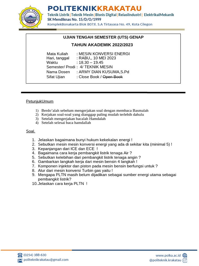 UTS Mesin Konversi Energi Teknik Mesin | PDF
