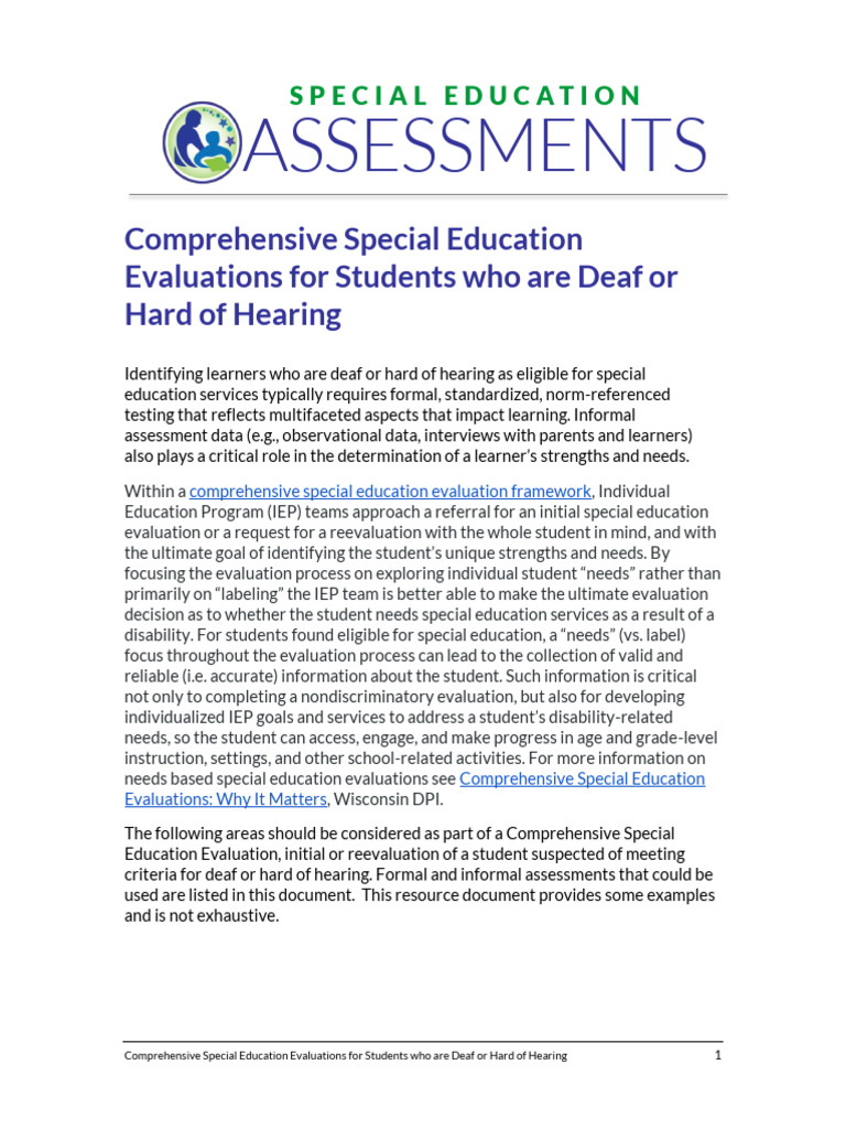 Comprehensive Special Education Evaluations For Students Who Are Deaf ...