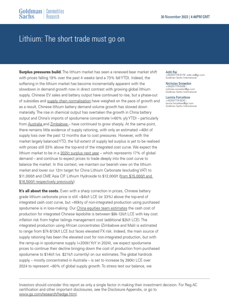 Lithium - The Short Trade Must Go On | PDF | Lithium | Economic Surplus