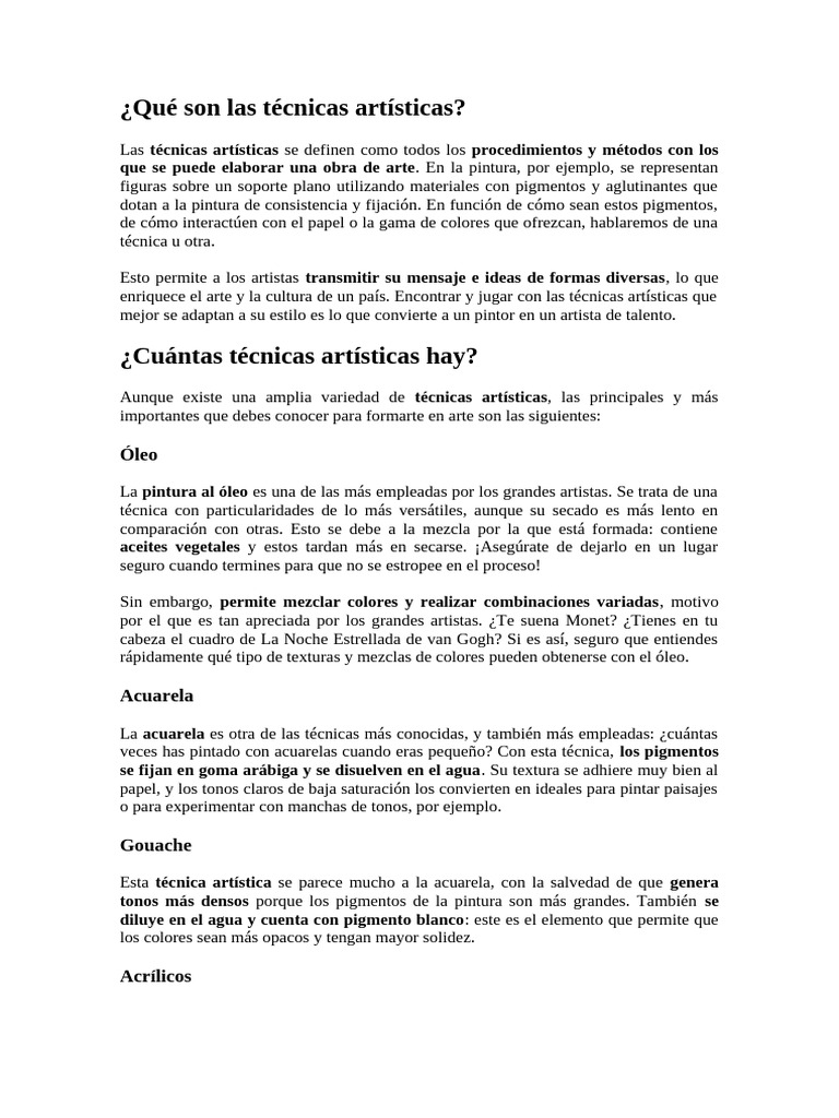Qué Son Las Técnicas Artísticas | PDF | Pinturas | Pintura con acuarelas