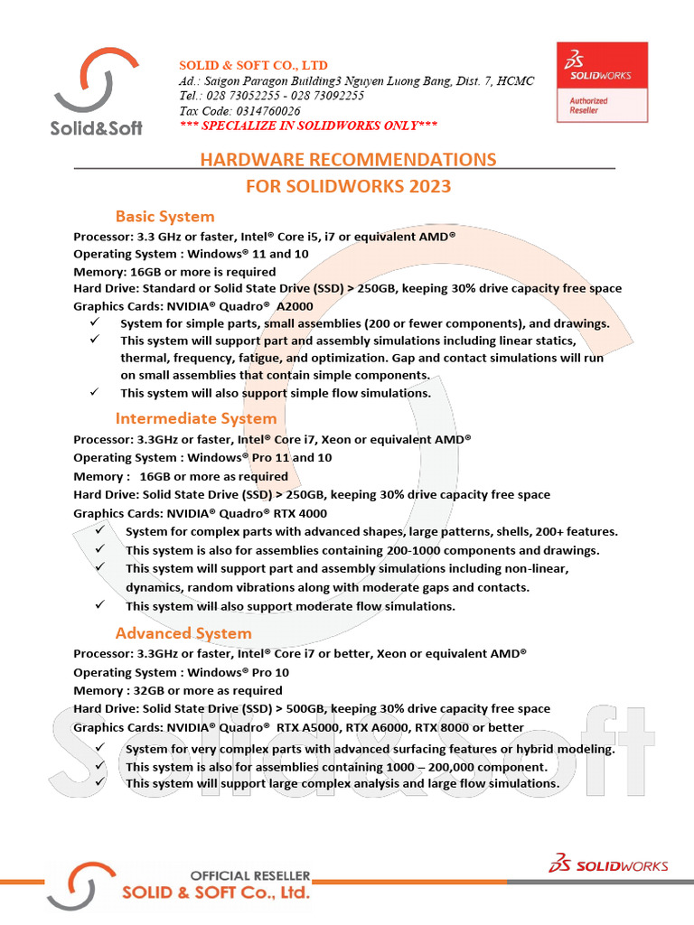Hardware Recommendations For Solidworks 2023 | PDF