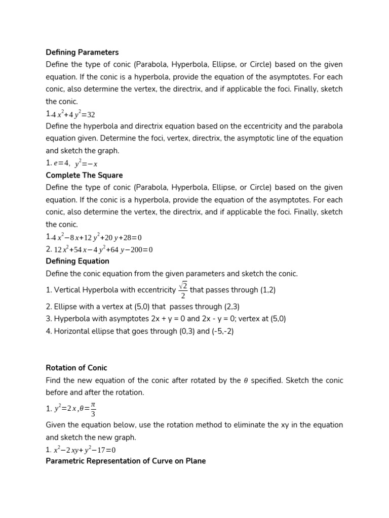 CP02 Conics | PDF | Ellipse | Asymptote