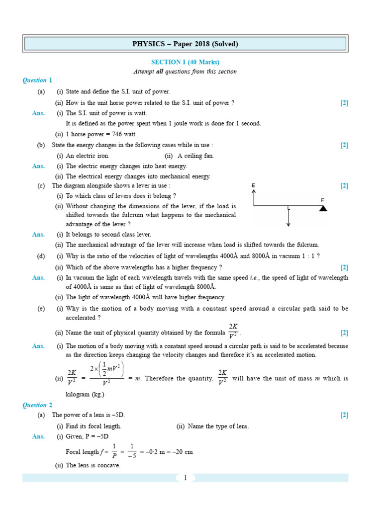 2018 Physics Paper Solutions | PDF | Nuclear Fission | Uranium