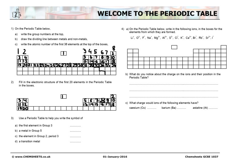 1-Chemsheets GCSE 1037 (Welcome To The Periodic Table) QP | PDF ...