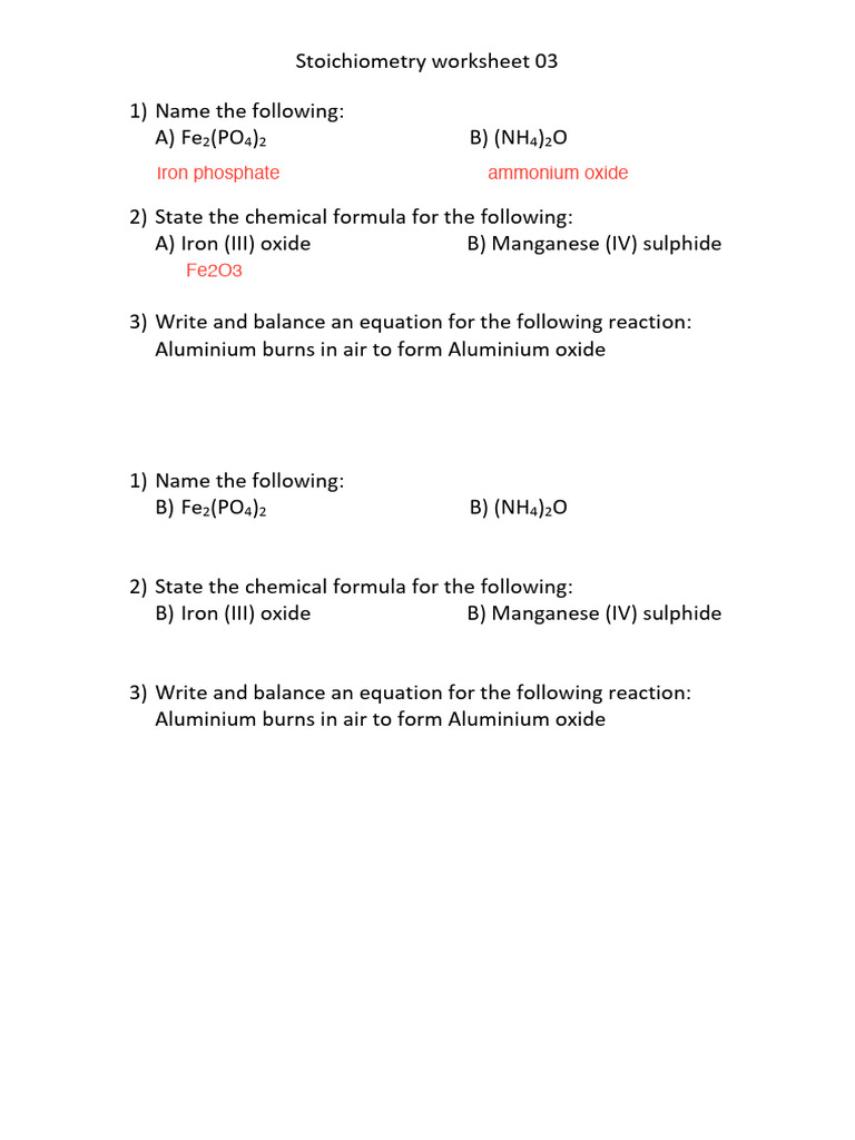 Stoichometry 03 Worksheet QP | PDF