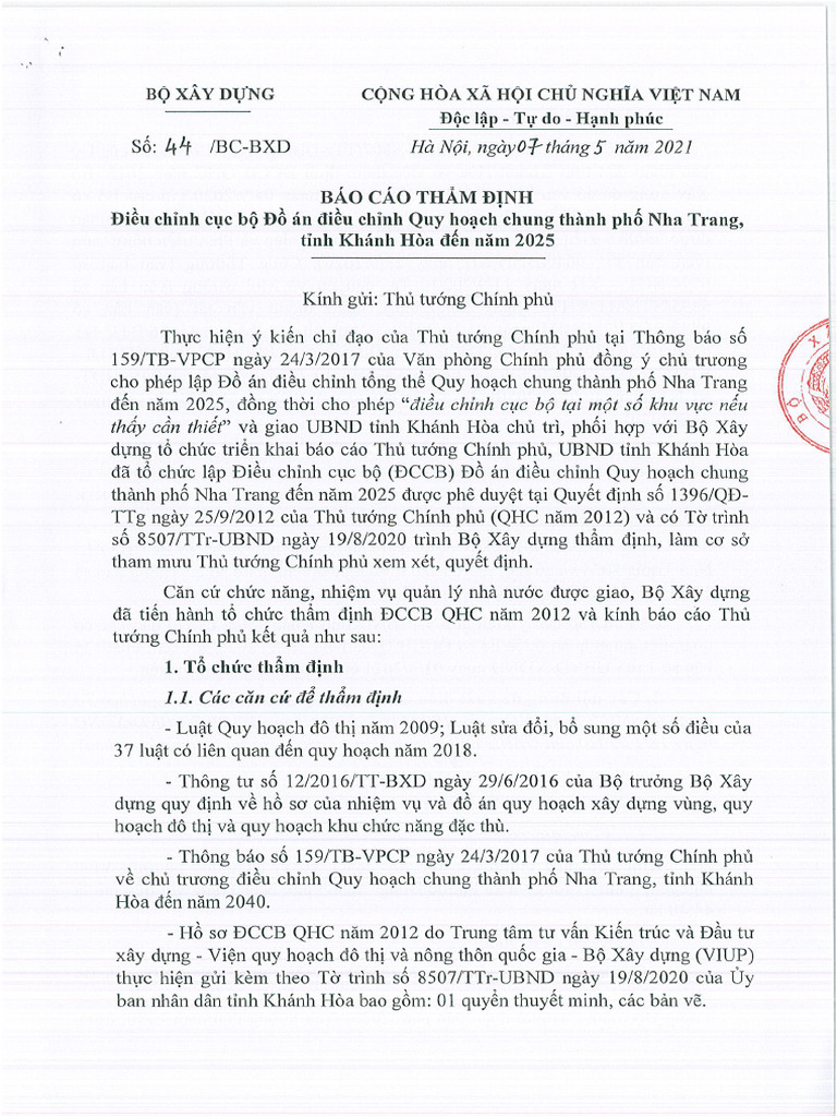 3. 21507 44.BC.BXD BCTD điều chỉnh QH chung Nha Trang | PDF