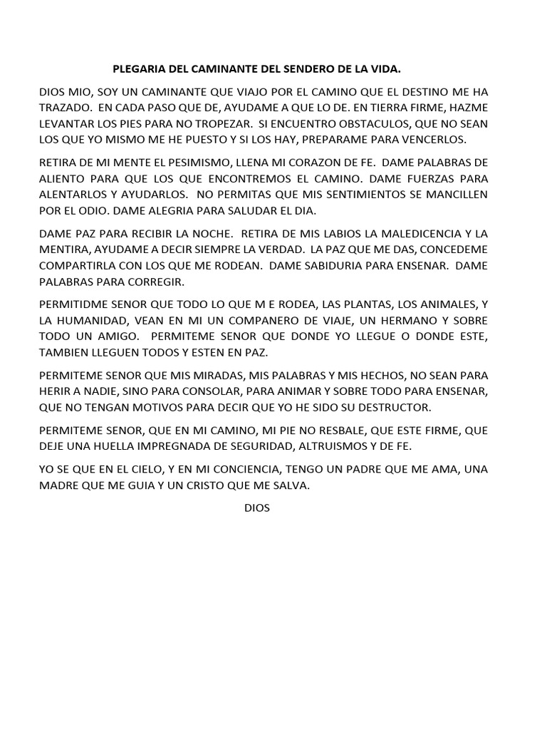 V.M.L.D - Plegaria Del Caminante Del Sendero de La Vida | PDF ...