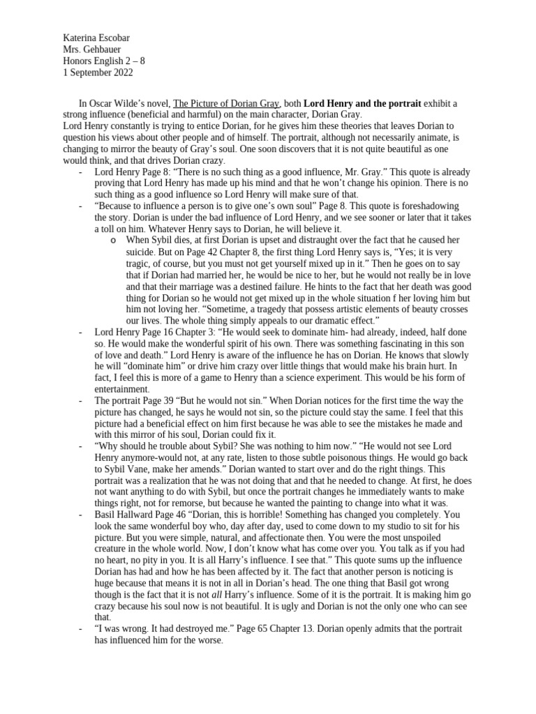 PODG Socratic Seminar | PDF | The Picture Of Dorian Gray