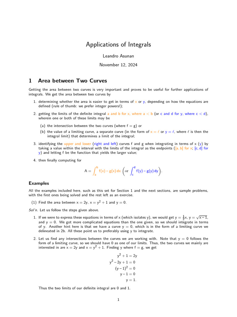 Applications of Integrals | PDF | Integral | Area