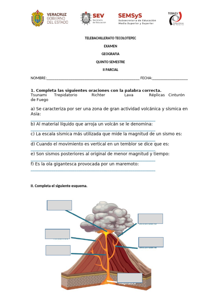 Examen Geografia Segundo Parcial | PDF | Temblores | Volcán