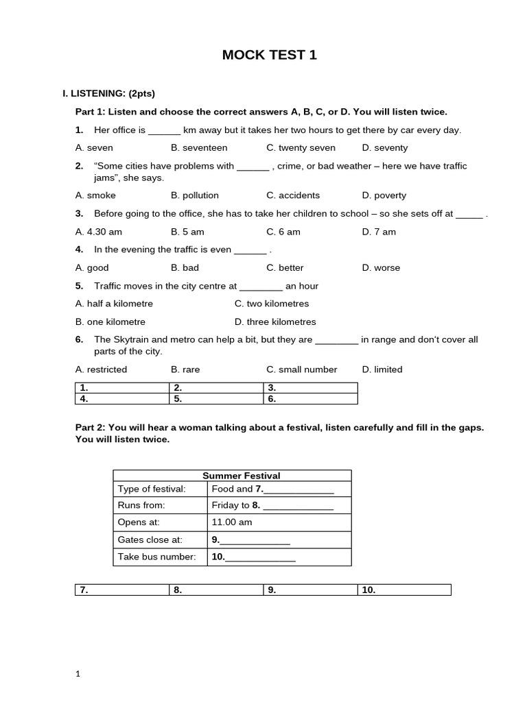 MOCK TEST 1 | PDF | Water