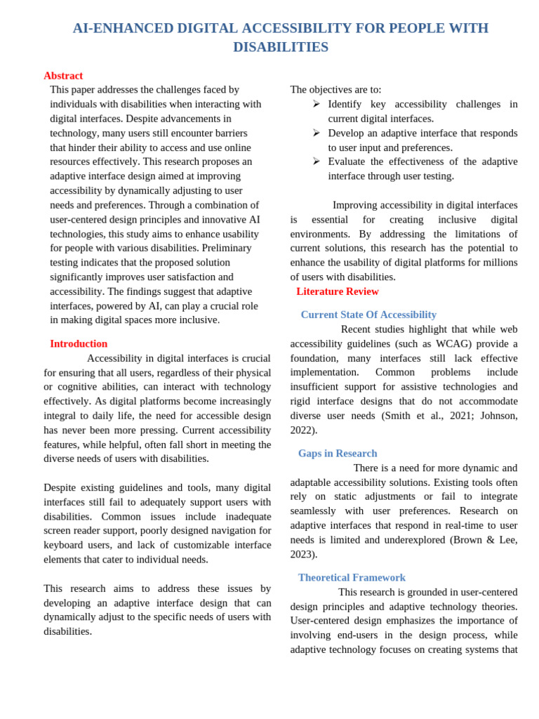 Ai-Enhanced Digital Accessibility For People With Disabilities | PDF ...