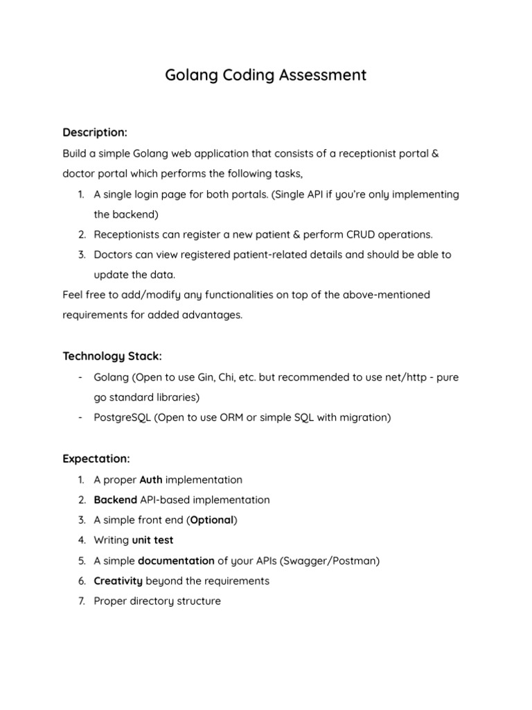 Golang Coding Assessment | PDF | Computers