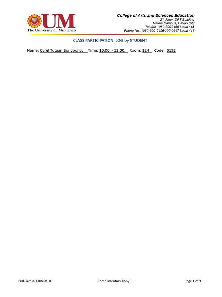 2.B Class Participation Log by Student - Editable PDF | PDF
