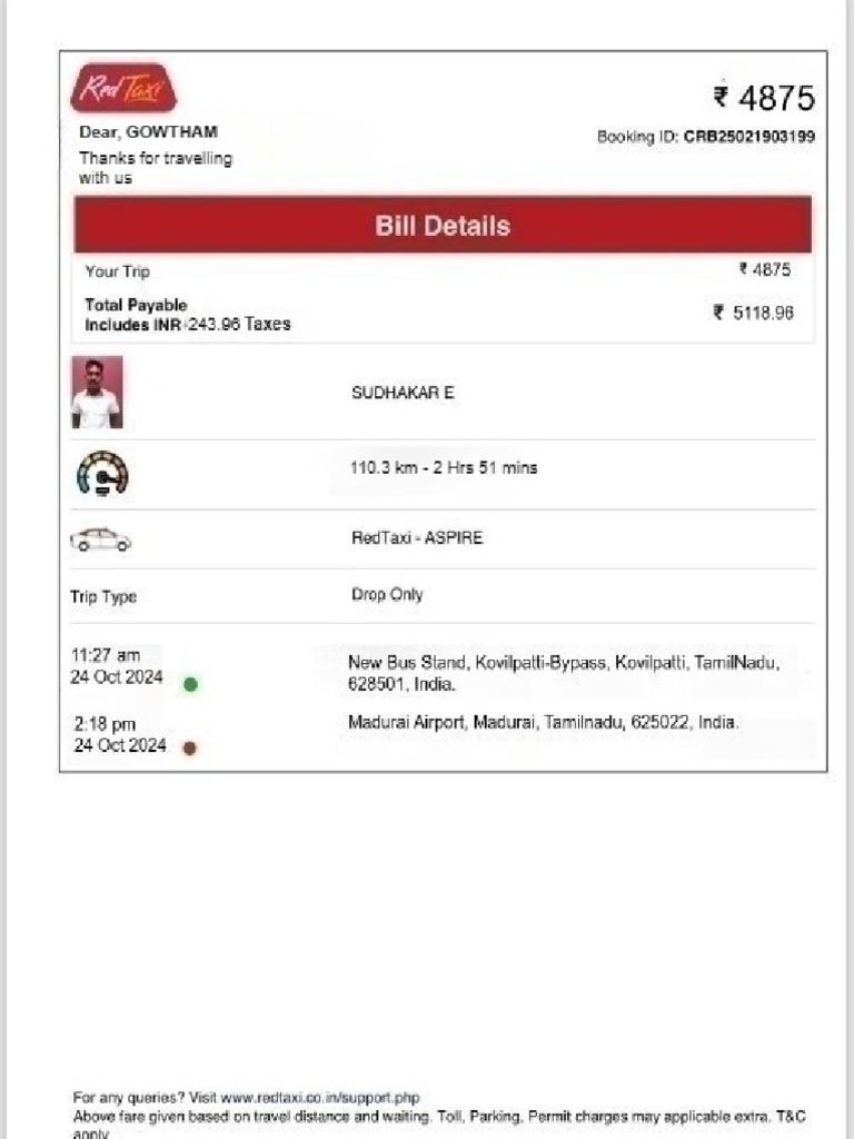 Red Taxi Invoice | PDF