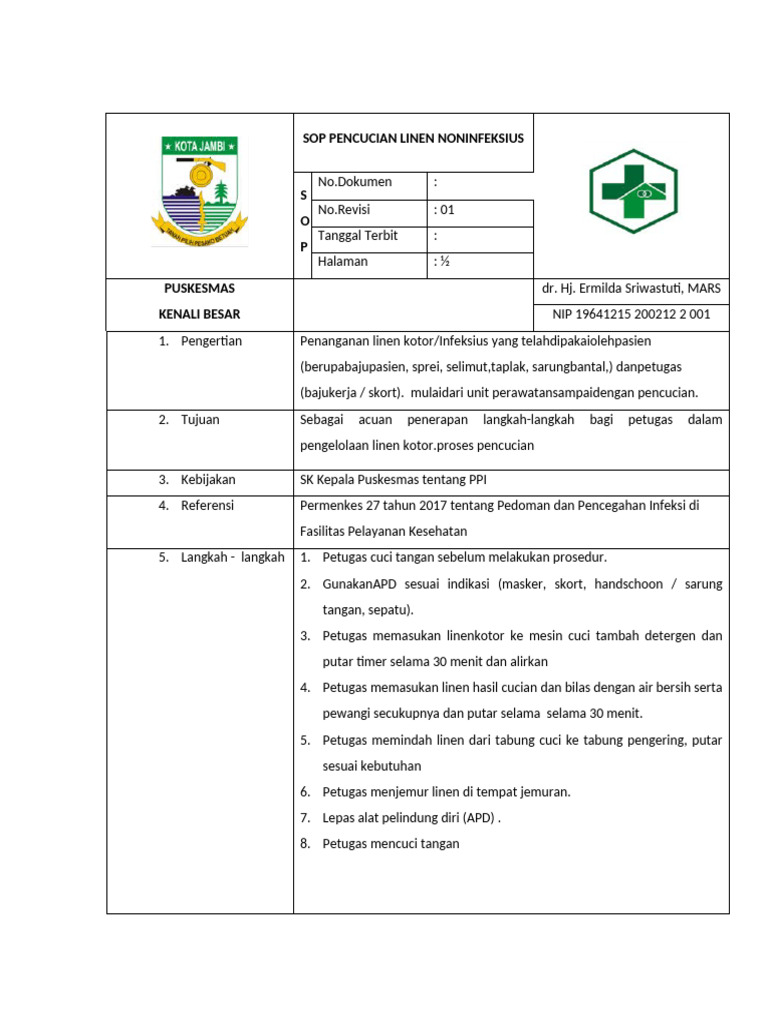 Sop Pencucian Linen Nonifeksius-Ppi | PDF