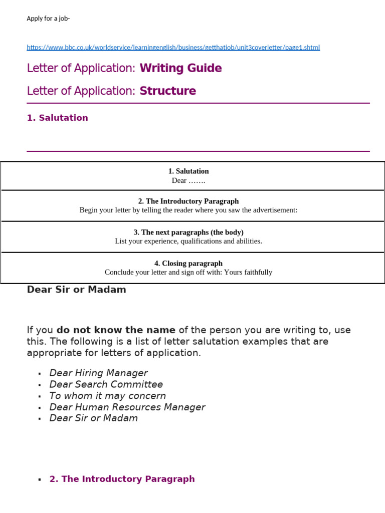Job Application Letter Writing Guide | PDF | Business | Finance & Money ...