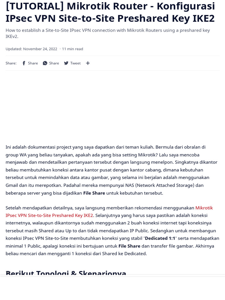(TUTORIAL) Mikrotik Router - Konfigurasi IPsec VPN Site-to-Site Preshared Key IKE2 - IT Staff ...