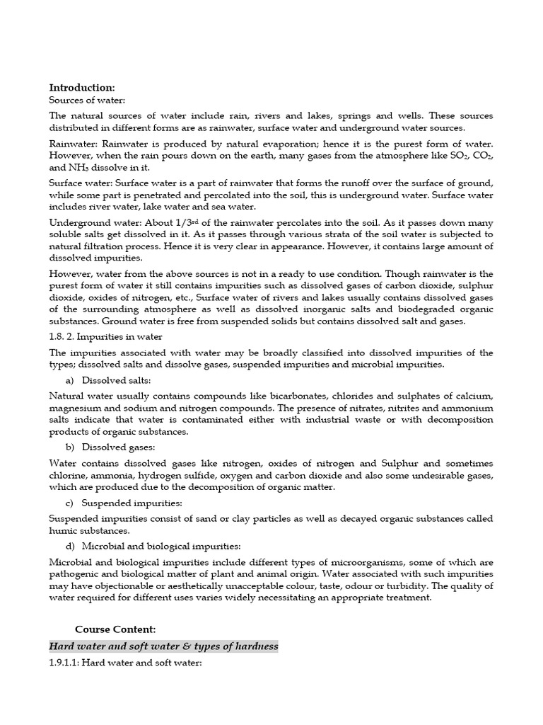 Unit 1 Analytical Aspects of Water | PDF | Calcium | Water
