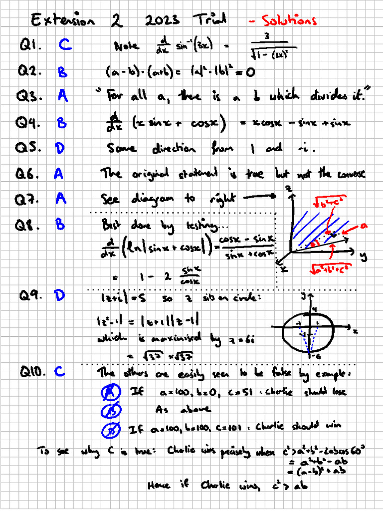 2023 Sydney Grammar School - X2 - Trial - Solutions | PDF
