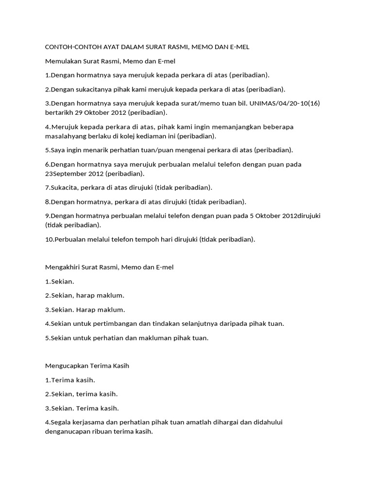 Contoh Permulaan Ayat Emel Rasmi | PDF