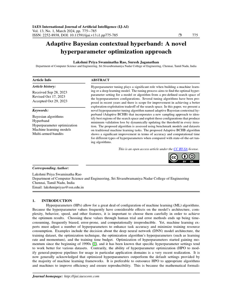 Adaptive Bayesian Contextual Hyperband: A Novel Hyperparameter Optimization Approach | PDF ...
