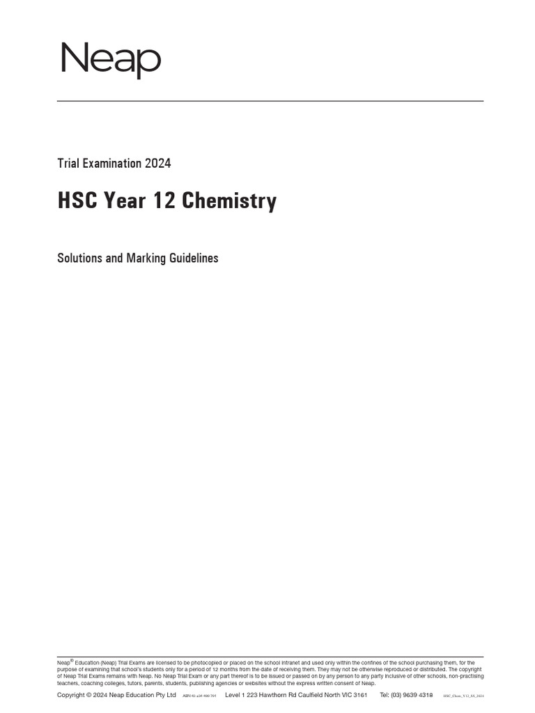 HSC 2024 Chemistry Trial Solutions | PDF | Amide | Chemical Reactions