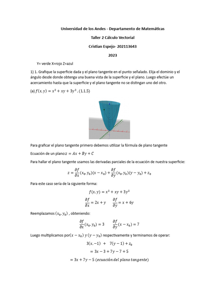 Taller 2 Calculo Vectorial | PDF | Tangente | Vector Euclidiano