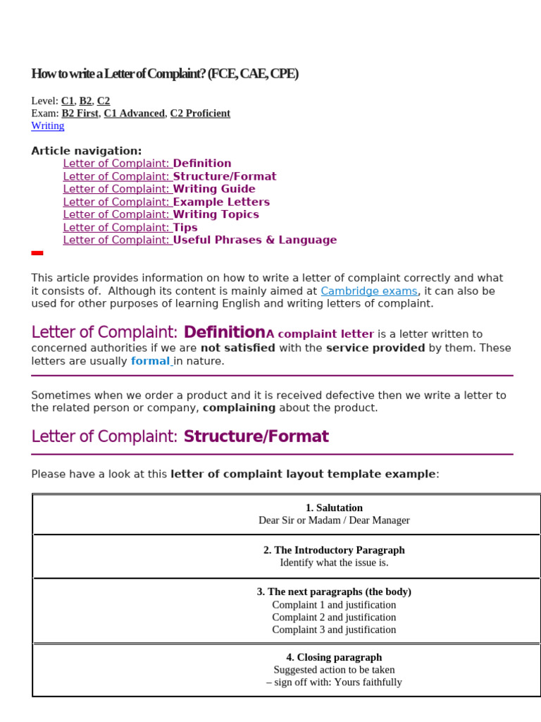Write a Complaint Letter: Tips & Examples | PDF