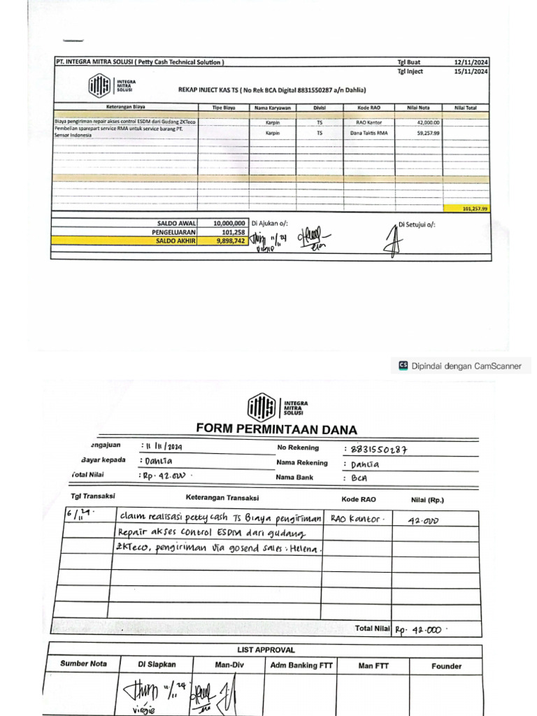 Claim Realisasi Petty Cash TS (12 Nov - 15 Nov 2024) | PDF