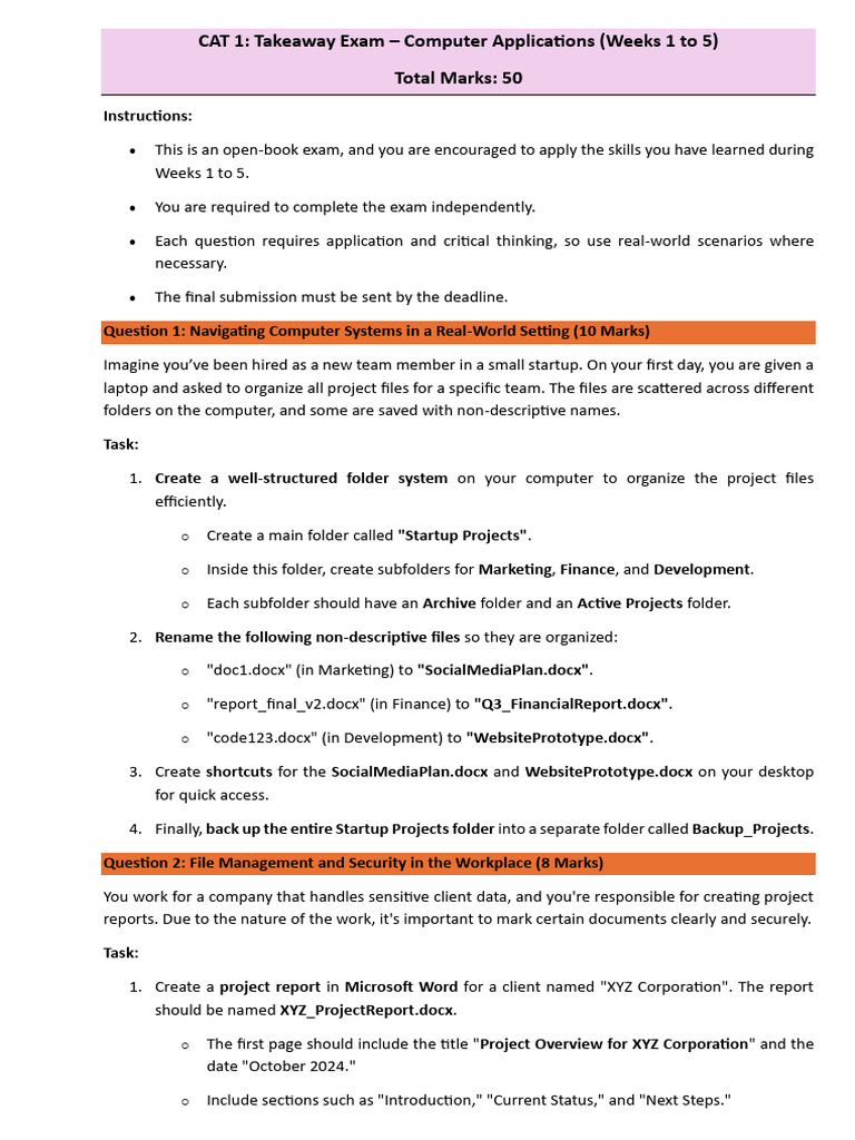 CAT 1 Openbook Computer Applications | PDF | Computer File | Microsoft Word