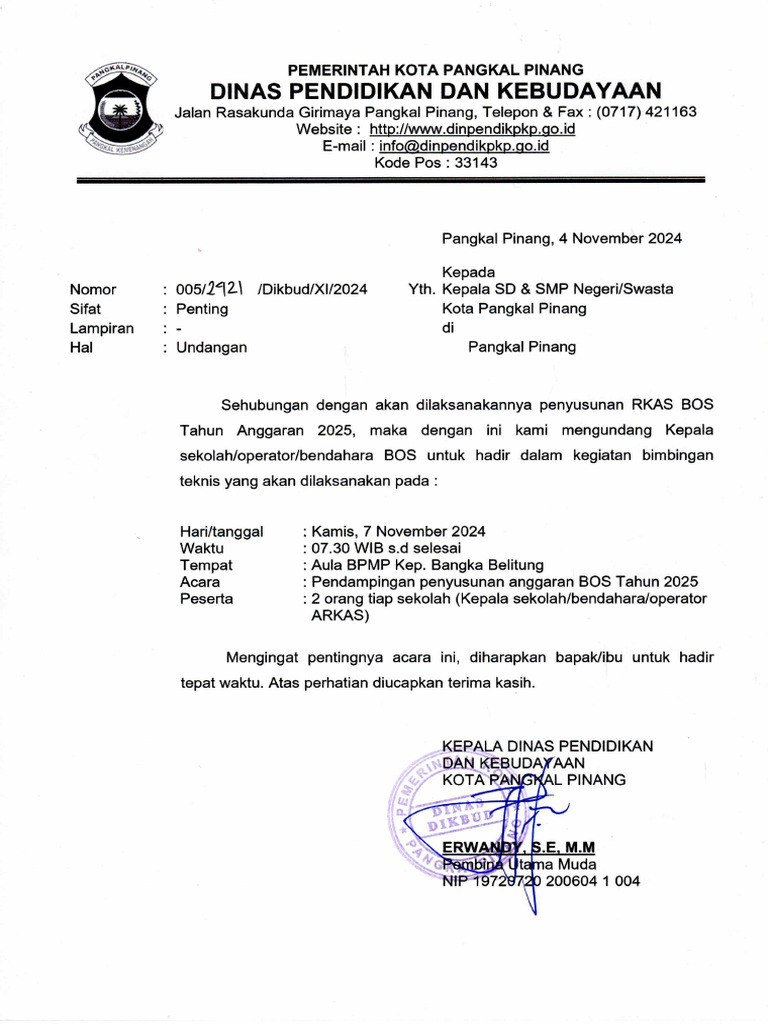 Undangan Penyusunan RKAS BOSP TA 2025 | PDF