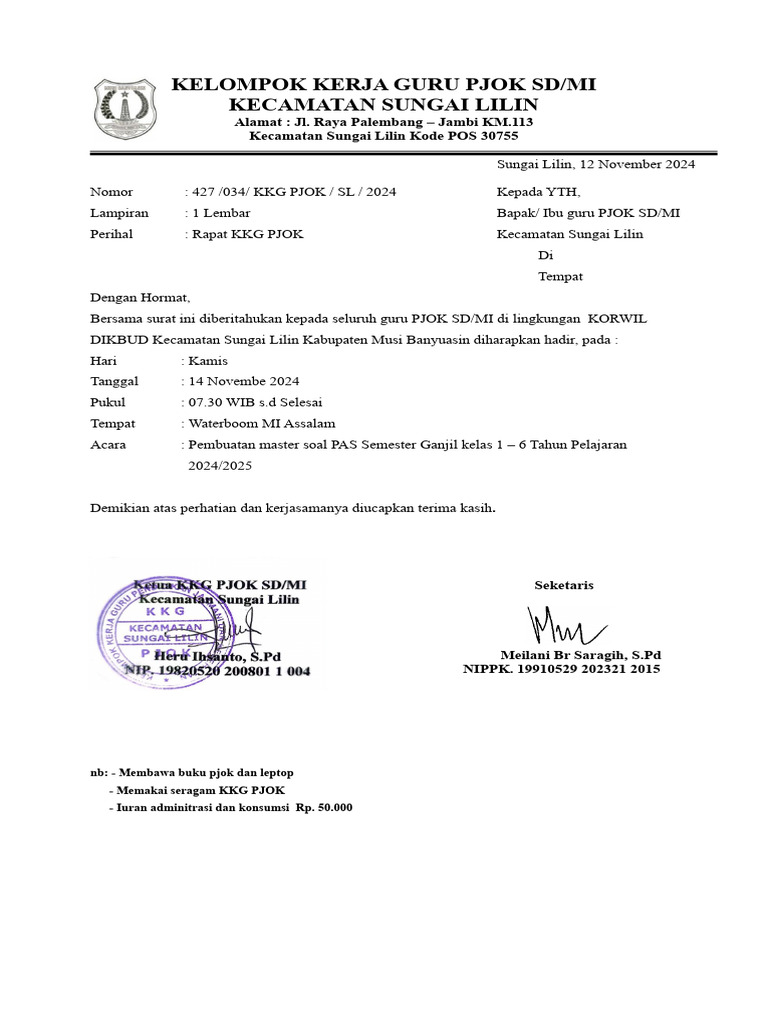 Undangan KKG PJOK | PDF