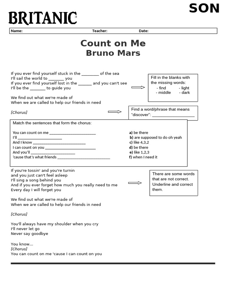 SONG - Count On Me Bruno Mars First Conditional | PDF | Linguistic ...