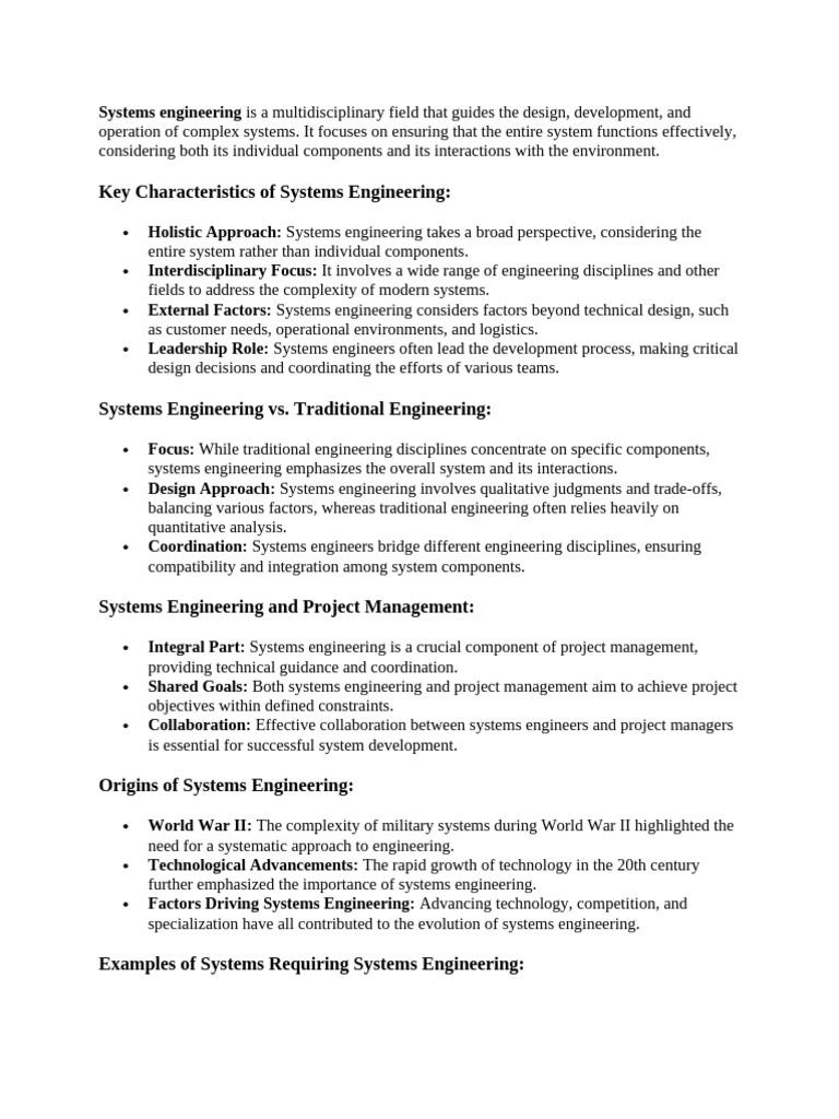 Systems Engineering Is A Multidisciplinary Field That Guides The Design ...