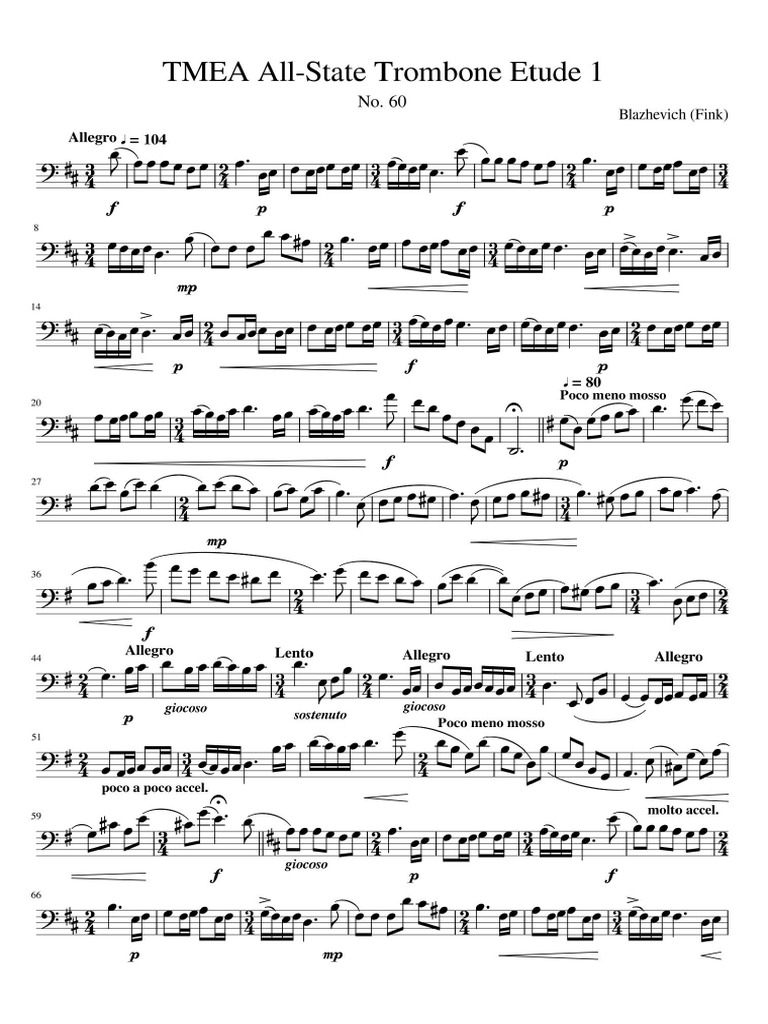 TMEA All-State Trombone Etude 1 Sheet Music For Trombone (Solo) | PDF