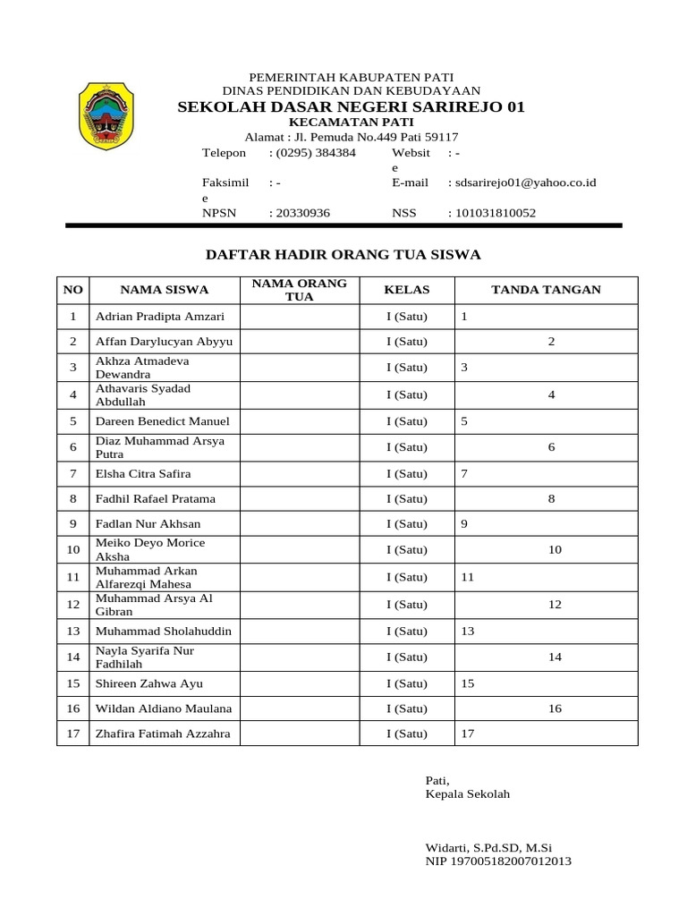 Daftar Hadir Ort | PDF