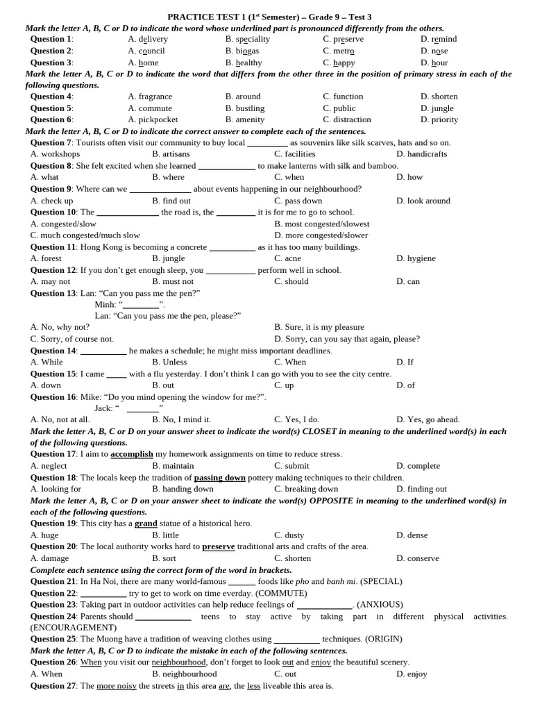 Global Success 9 de THI GIUA KY 1 - Test 3 | PDF
