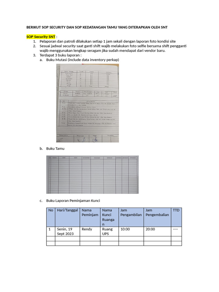 Sop Security Dan Housekeeping Yang Diterapkan Oleh SNT 2 | PDF