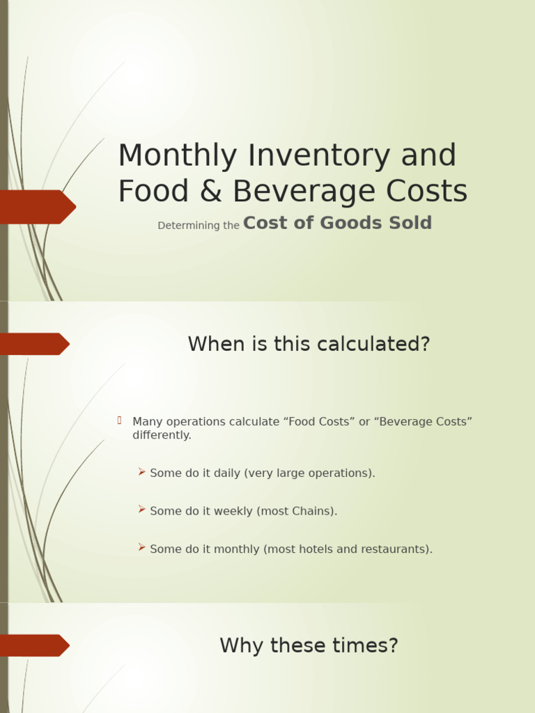Monthly Inventory and Food & Beverage Costs1 | PDF | Meal | Inventory