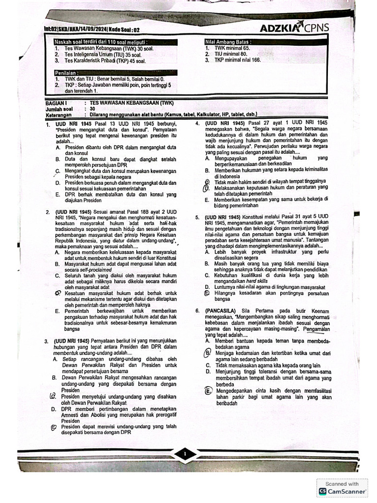 Tryout Ke-2 Adzkia Kedinasan 2024 | PDF