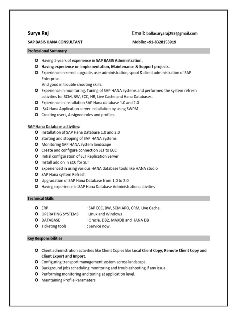 Surya Raj - SAP Basis - Resume.. | PDF | Databases | Backup