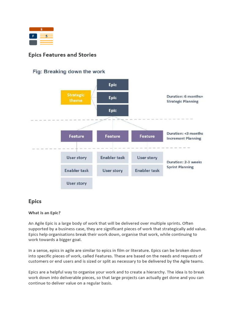 Epics Features and Stories: What Is An Epic? | PDF | Agile Software ...