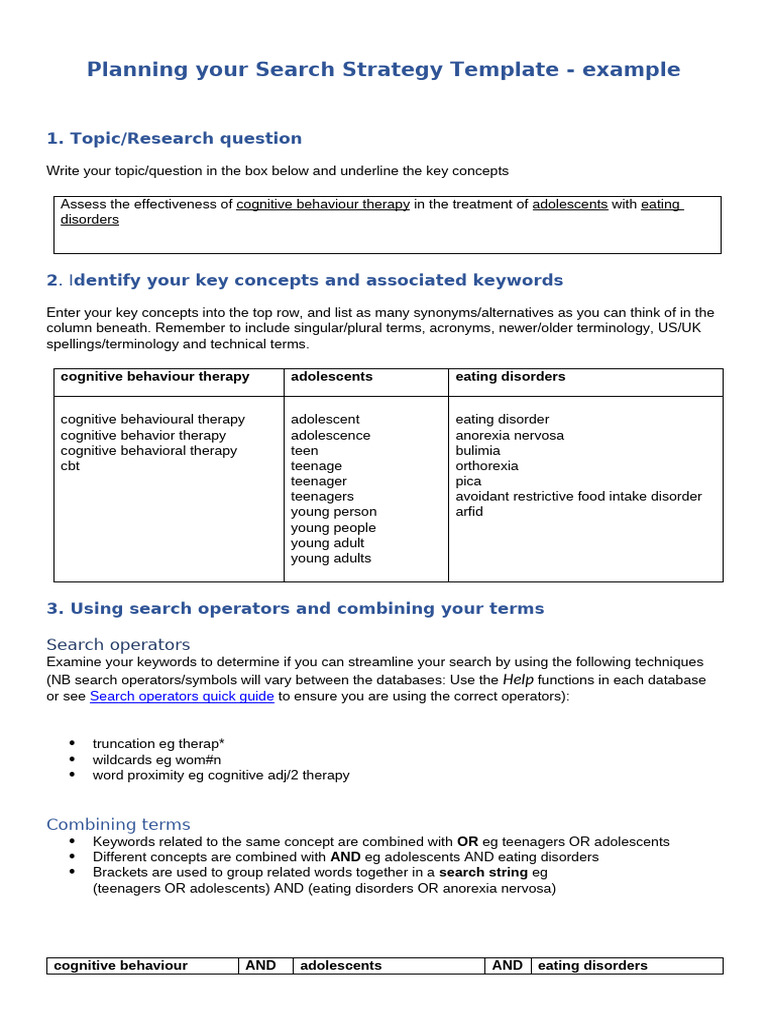Planning Your Search Strategy Example - SR | PDF | Cognitive Behavioral ...