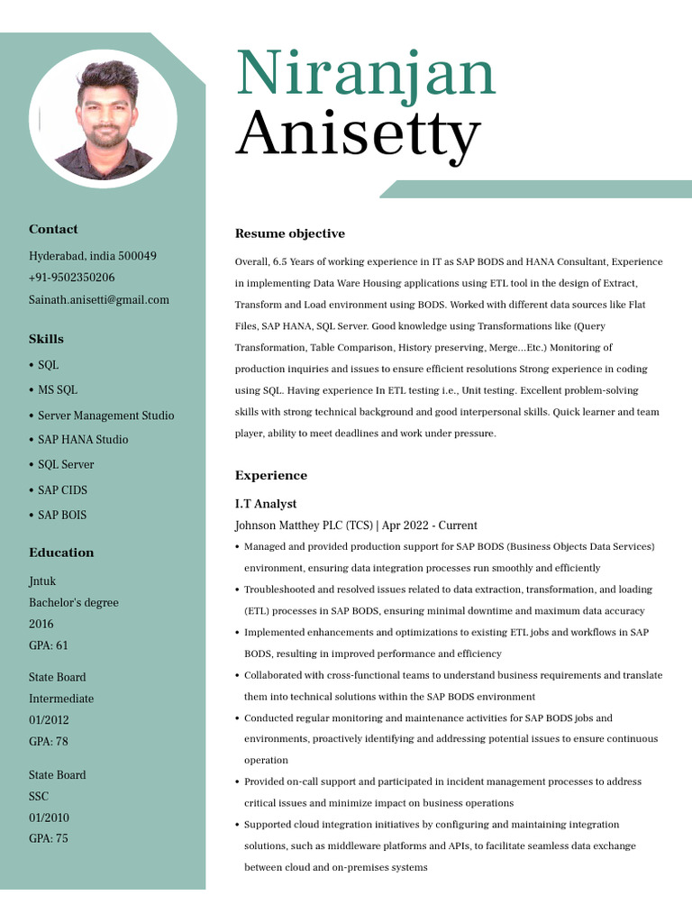 Niranjan Anisetty CV | PDF | Microsoft Sql Server | Computing
