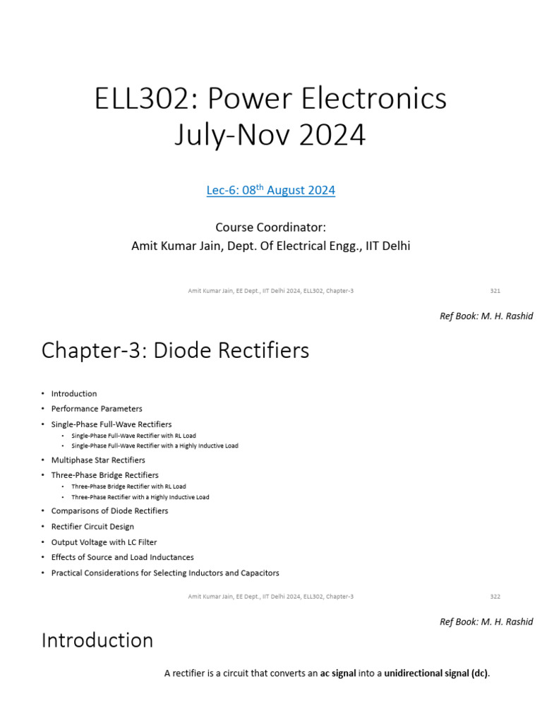 Lec 06 ELL302 08th August 2024 | PDF | Rectifier | Diode