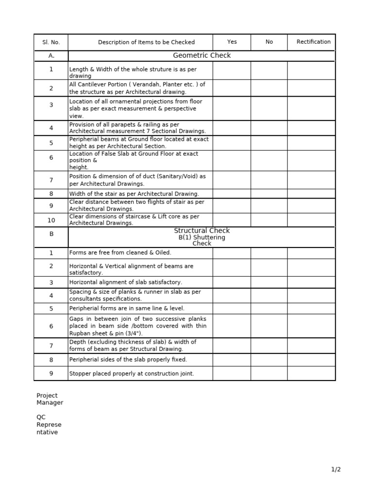 Structural and Geometric Check List | PDF